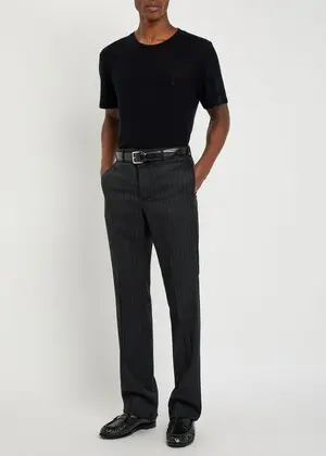 Saint Laurent Logo-embroidered Wool T-shirt - Black