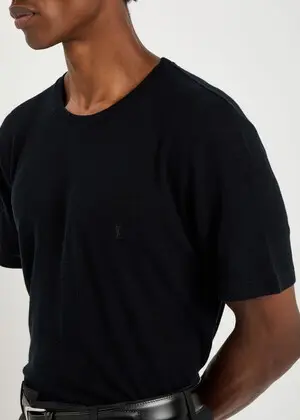 Saint Laurent Logo-embroidered Wool T-shirt - Black