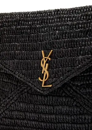 Saint Laurent Envelope Raffia Pouch - Black