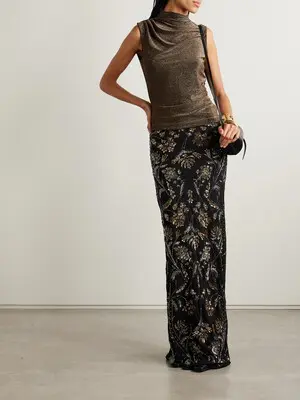 Veronica Beard Mylie Ruched Metallic Knitted Tank - Gold