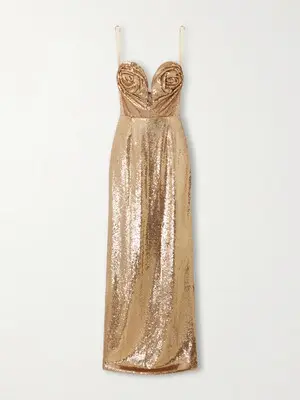 Carolina Herrera Strapless Sequined Gown - Gold