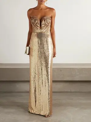 Carolina Herrera Strapless Sequined Mesh Gown