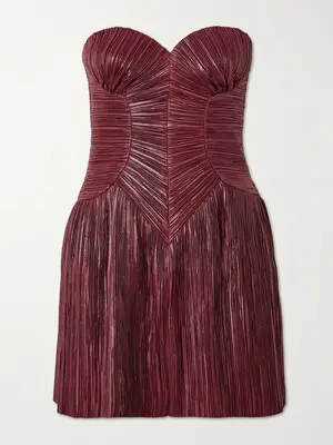 Cult Gaia Nella Strapless Plissé-satin Mini Dress - Burgundy