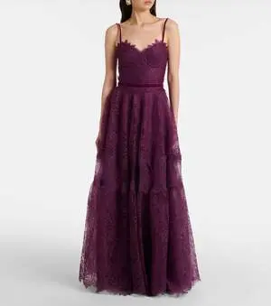 Costarellos Belted Lace Gown