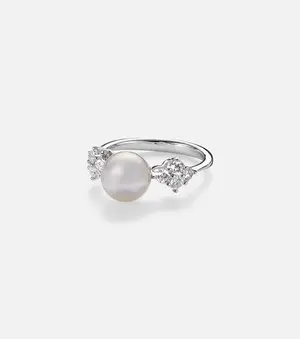 Mikimoto 18kt White Gold Ring With Akoya Pearl And Diamonds - Silver