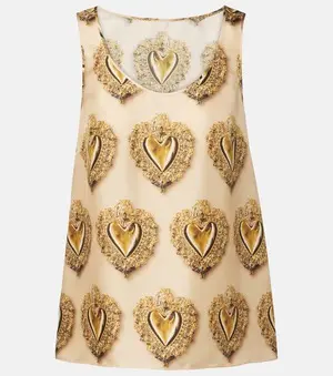 Dolce & Gabbana Printed Silk Satin Top - Beige