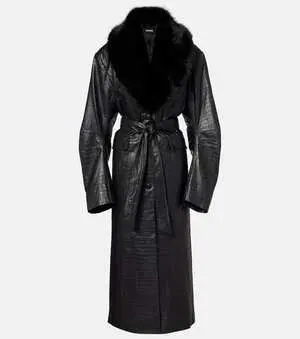 Remain Birger Christensen Croc-effect Leather Coat