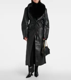 Remain Birger Christensen Croc-effect Leather Coat