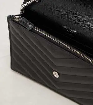 Saint Laurent Cassandre Envelope Small Leather Wallet On Chain - Black