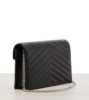 Saint Laurent Cassandre Envelope Small Leather Wallet On Chain - Black