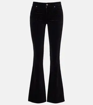 7 For All Mankind Leggy Bootcut Mid-rise Velvet Pants - Black