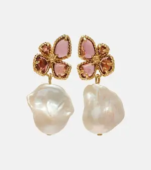 Zimmermann Bloom Embellished Pearl Drop Earrings - Gold