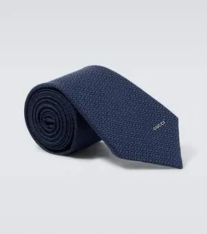 Gucci Horsebit Silk Jacquard Neck Tie - Blue