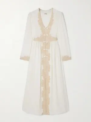 BODE Trousseau Lace-trimmed Silk-jacquard Maxi Dress - Neutrals
