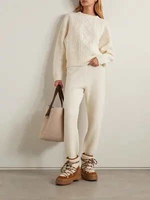 Perfect Moment Crystal Cable-knit Wool Tapered Pants