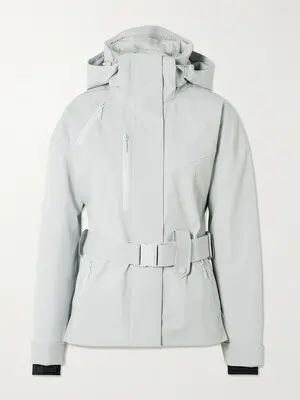 Cordova Cascade Appliquéd Belted Stretch Hooded Ski Jacket - Gray