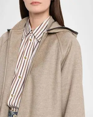 Bottega Veneta Leather-trimmed Brushed Wool Hooded Jacket - Sand