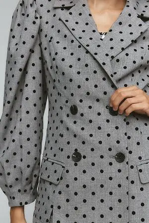 Avec Les Filles Puff-sleeve Polka Dot Blazer Jacket