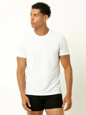 SINGLE STITCH Cotton Modal Crew Neck T-shirt 3-pack - White