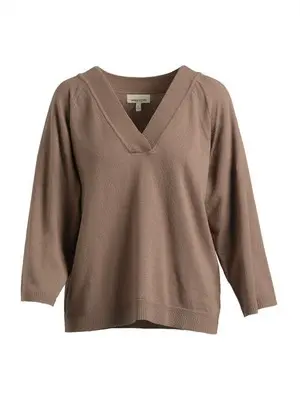 SINGLE STITCH Drop Shoulder V-neck Sweater - Deep Taupe