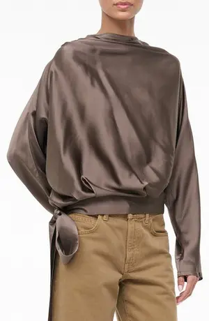 Staud Phoebe Dolman Sleeve Silk Top - Truffle