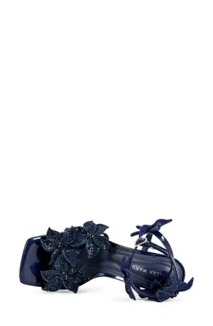 AZALEA WANG Romi Floral Stiletto Sandals - Navy