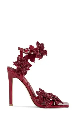 AZALEA WANG Romi Floral Stiletto Sandals - Red