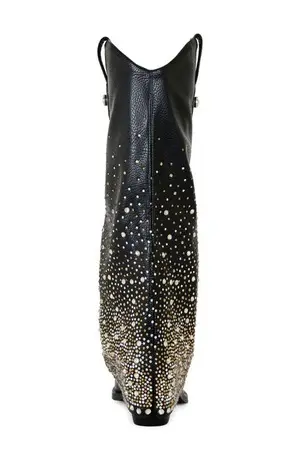 AZALEA WANG Beth Studded Western Boots - Black