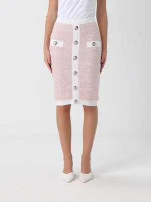 Balmain Textured Button Front Midi Skirt - Pink