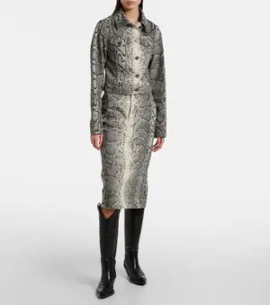 Gabriela Hearst Bronte Snake-print Cropped Denim Jacket - Grey