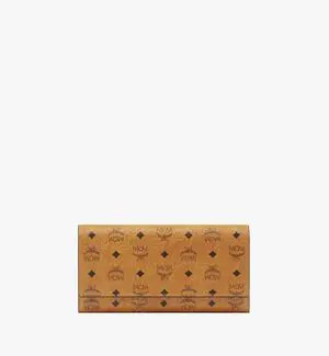 Mcm Aren Continental Wallet In Visetos - Cognac