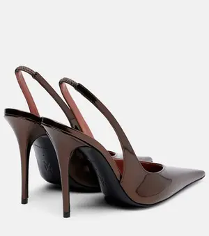 Amina Muaddi Anok 105 Mirrored Leather Slingback Pumps - Brown