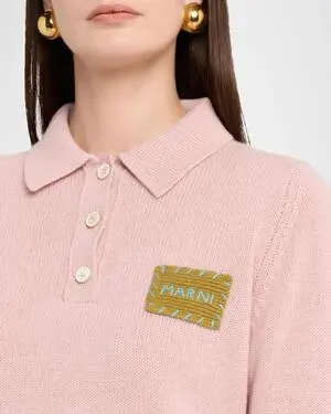 Marni Logo Patch Cashmere Polo Sweater