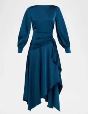 Theia Florence Asymmetric Handkerchief Midi Dress - Poseidon