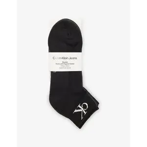 Calvin Klein Monogram Stretch-cotton Quarter Socks Pack - Black