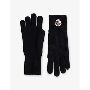 Moncler Brand-patch Ribbed Wool Gloves - Black