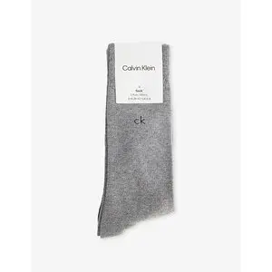 Calvin Klein Logo Stretch-Cotton Crew Socks Pack Grey Melange