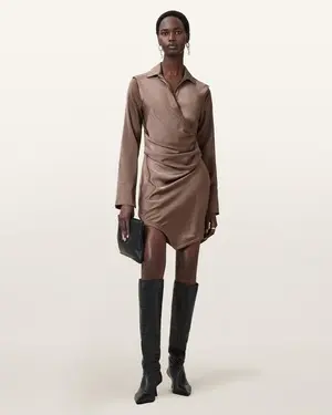 ALLSAINTS Tira Satin Mini Dress - Brown