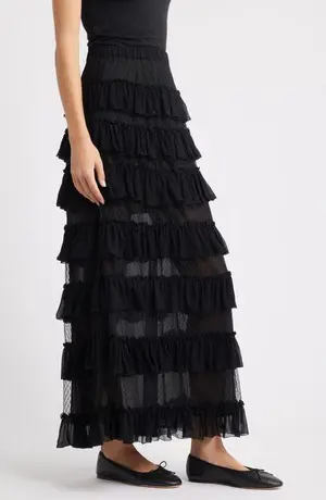 The Great. Tiered Mesh Maxi Skirt