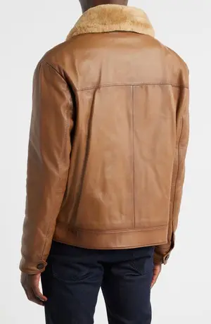 BOSS Mury Down Fill Leather Jacket With Shearling Collar