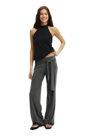 COTTON ON Relaxed Leg Tie Pants - Charcoal