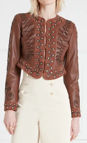 TEMPERLEY LONDON Pablo Embroidered Leather Jacket - Tan