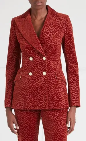 TEMPERLEY LONDON Lynx Velvet Double Breasted Jacket - Maple Tonal Leopard