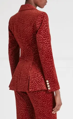 TEMPERLEY LONDON Lynx Velvet Double Breasted Jacket - Maple Tonal Leopard