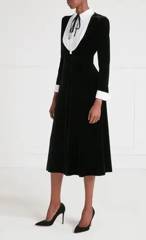 TEMPERLEY LONDON Pompidou Bib Velvet Midi Dress