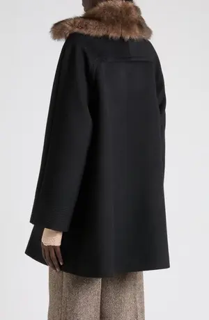 Valentino Garavani Genuine Shearling Collar Wool Coat