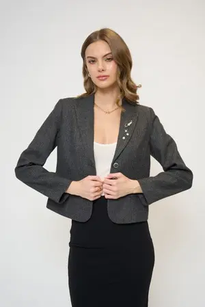 Central Park West Crystal Pins & Chains Cropped Blazer