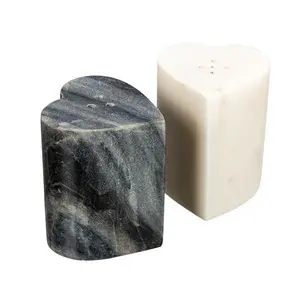 STORIED HOME Heart-shaped Marble Salt And Pepper Shakers, Set Of 2 - Grey
