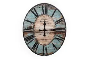 STORIED HOME Decorative Oval Wood Wall Clock With Distressed Finish - Blue