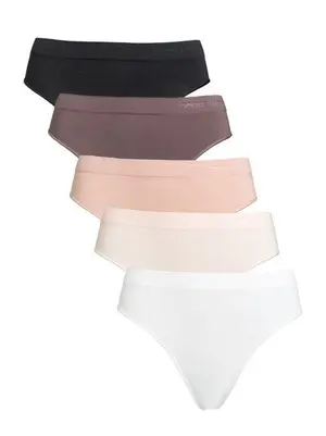 SINGLE STITCH Seamless Modal Blend Thong 5-pack - Black White Neutral